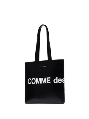 Comme Des Garçons Logo Print Leather Shoulder Bag - Black