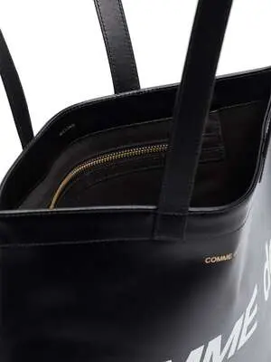 Comme Des Garçons Logo Print Leather Shoulder Bag - Black