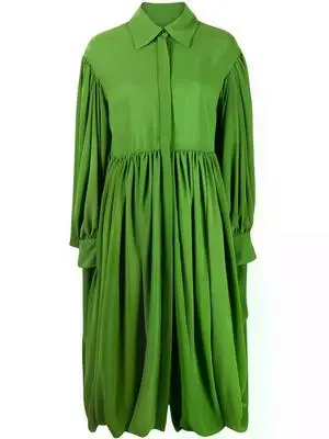 Valentino Garavani Gathered Hem Pleated Shirt Dress - Green
