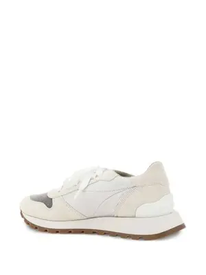 Brunello Cucinelli Panelled Leather And Fabric Sneakers - Neutrals