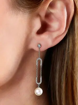 Yoko London 18kt White Gold Freshwater Pearl And Diamond Drop Earrings