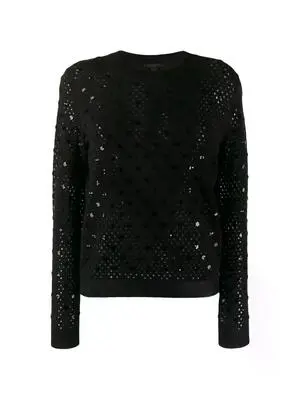 LOUIS VUITTON Wool Blend Open Knit Sequin Detail Jumper - Black
