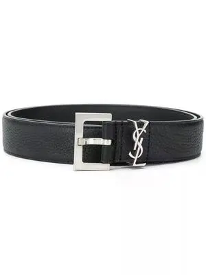 Saint Laurent Leather Cassandre Belt - Black