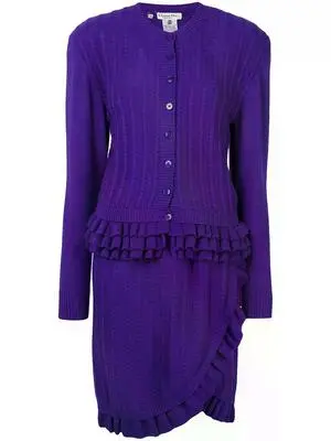 Dior 1990s Ruffle-trim Knitted Skirt Suit - Purple