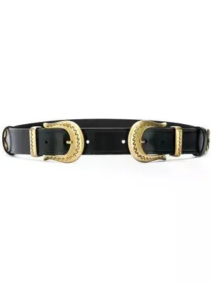 Alberta Ferretti Double Buckle Leather Belt - Black