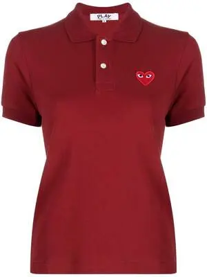 Play Comme Des Garcon Logo Embroidered Cropped Polo Shirt