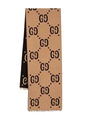 Gucci Gg Jacquard Frayed Scarf Brown