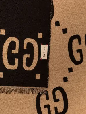 Gucci Gg Jacquard Frayed Scarf - Brown