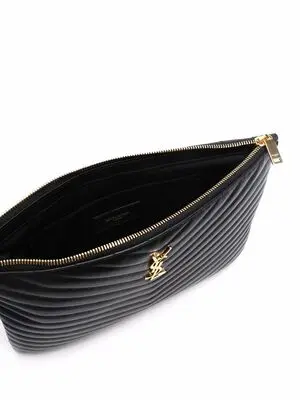 Saint Laurent Quilted Monogram Clutch - Black