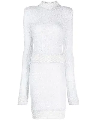 Balmain Pearl And Sequin Embellished Knitted Dress