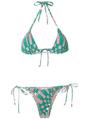 AMIR SLAMA Geometric Print Bikini Set - Green