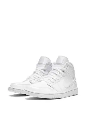JORDAN Air 1 Mid Triple Patent Leather Sneakers - White