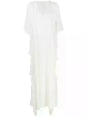 Alberta Ferretti Pleated Ruffle Maxi Gown - White