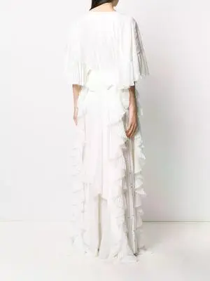 Alberta Ferretti Pleated Ruffle Maxi Gown