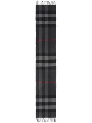 Burberry Plaid-check Fringed Cashmere Scarf