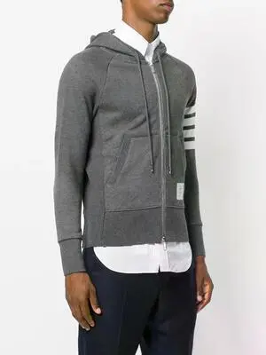 Thom Browne Loopback 4-bar Zip-up Hoodie - Grey