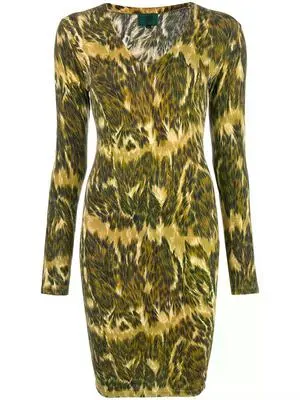 JEAN PAUL GAULTIER V-neck Animal Print Mini Dress - Green