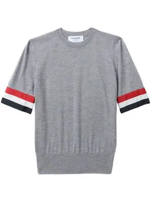 Thom Browne Rwb Stripe Crew-neck Top - Grey