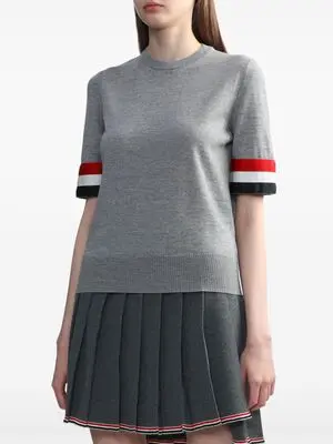 Thom Browne Rwb Stripe Crew-neck Top - Grey