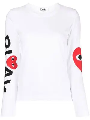Play Comme Des Garcon Logo-print Crew Neck Top - White