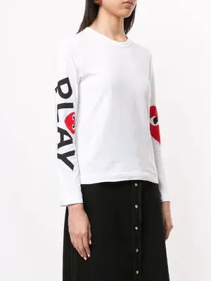 Play Comme Des Garcon Logo-print Crew Neck Top - White