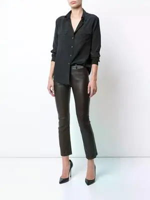 SYLVIE SCHIMMEL Cropped Lambskin Trousers - Brown