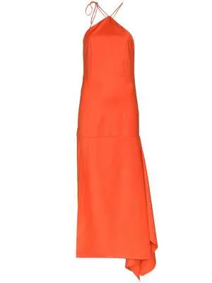 Matériel Asymmetric Hem Halter Dress - Orange