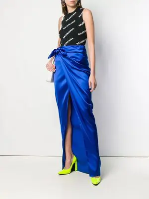 Balenciaga Satin Wrap Maxi Skirt - Blue