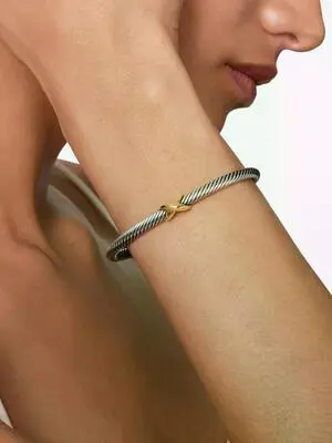David Yurman 18kt Yellow Gold And Sterling Classic Cable Station Bracelet - Silver