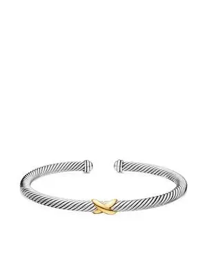 David Yurman 18kt Yellow Gold And Sterling Classic Cable Station Bracelet - Silver