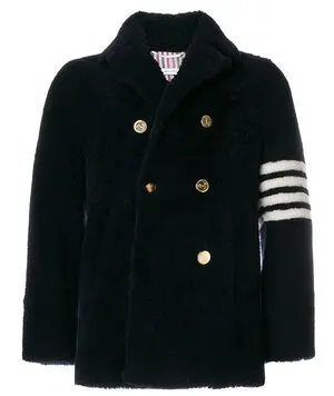 Thom Browne Classic Shearling Pea Coat - Blue