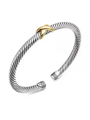 David Yurman 14k Yellow Gold And Sterling X Classic Cable Bracelet - Silver