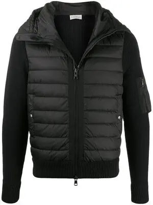 Moncler Wool Blend Quilted Panel Hooded Jacket