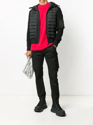 Moncler Wool Blend Quilted Panel Hooded Jacket