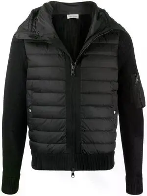 Moncler Wool Blend Quilted Panel Hooded Jacket