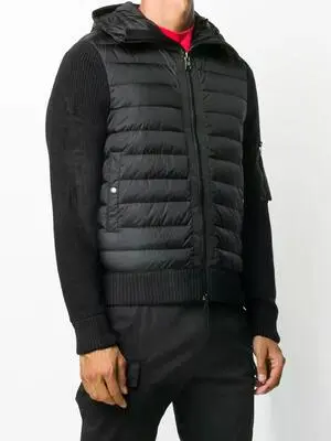 Moncler Wool Blend Quilted Panel Hooded Jacket
