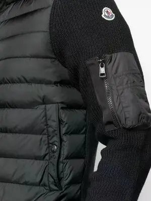 Moncler Wool Blend Quilted Panel Hooded Jacket