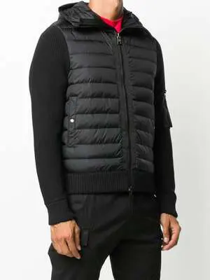 Moncler Wool Blend Quilted Panel Hooded Jacket