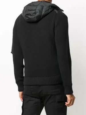 Moncler Wool Blend Quilted Panel Hooded Jacket
