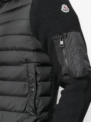 Moncler Wool Blend Quilted Panel Hooded Jacket