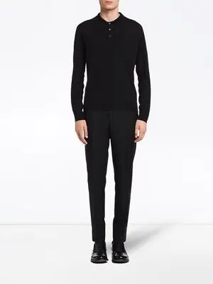 Prada Worsted Wool Polo Shirt - Black