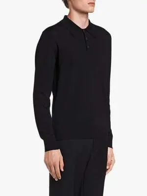 Prada Worsted Wool Polo Shirt - Black