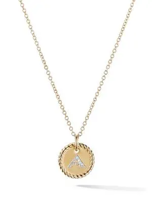 David Yurman 18kt Yellow A Initial Diamond Pendant Necklace - Gold