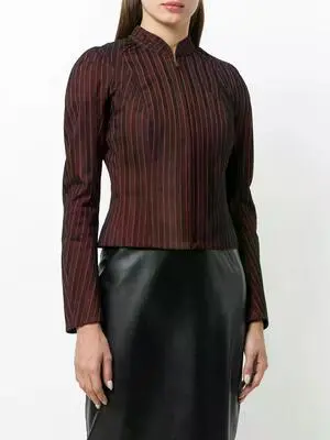 John Galliano Pinstriped Zipped Blouse