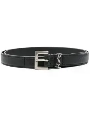 Saint Laurent Cassandre Plaque Leather Belt - Black