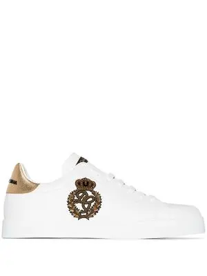 Dolce & Gabbana Portofino Crown-patch Leather Sneakers - White