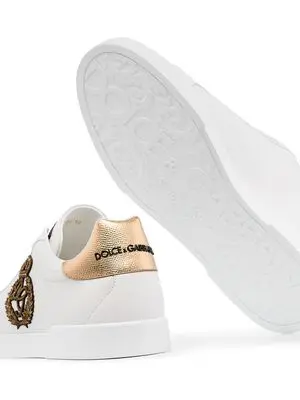 Dolce & Gabbana Portofino Crown-patch Leather Sneakers - White