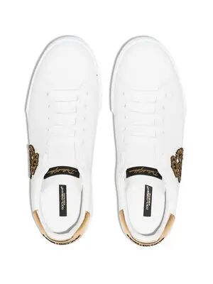 Dolce & Gabbana Portofino Crown-patch Leather Sneakers - White