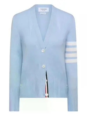 Thom Browne V-neck Cardigan With Striped Sleeves - Blue