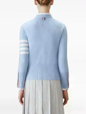 Thom Browne V-neck Cardigan With Striped Sleeves - Blue